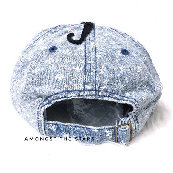 adidas | Accessories | Adidas Washed Denim Monogram Logo Strapback Hat ...
